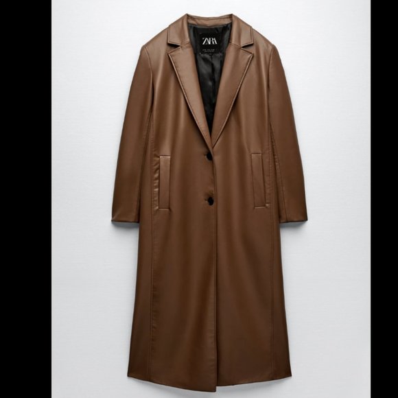 Zara | Jackets & Coats | Zara New Woman Long Faux Leather Trench Coat ...